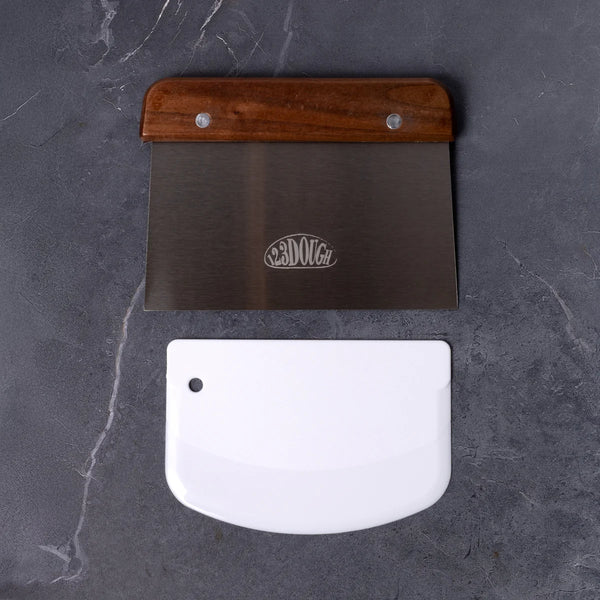 123Dough Stainless Steel + Plastic Dough Scraper Set | 123Dough Bakery